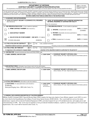 Fillable Online DD 254 DoD Contract Security Classification ...