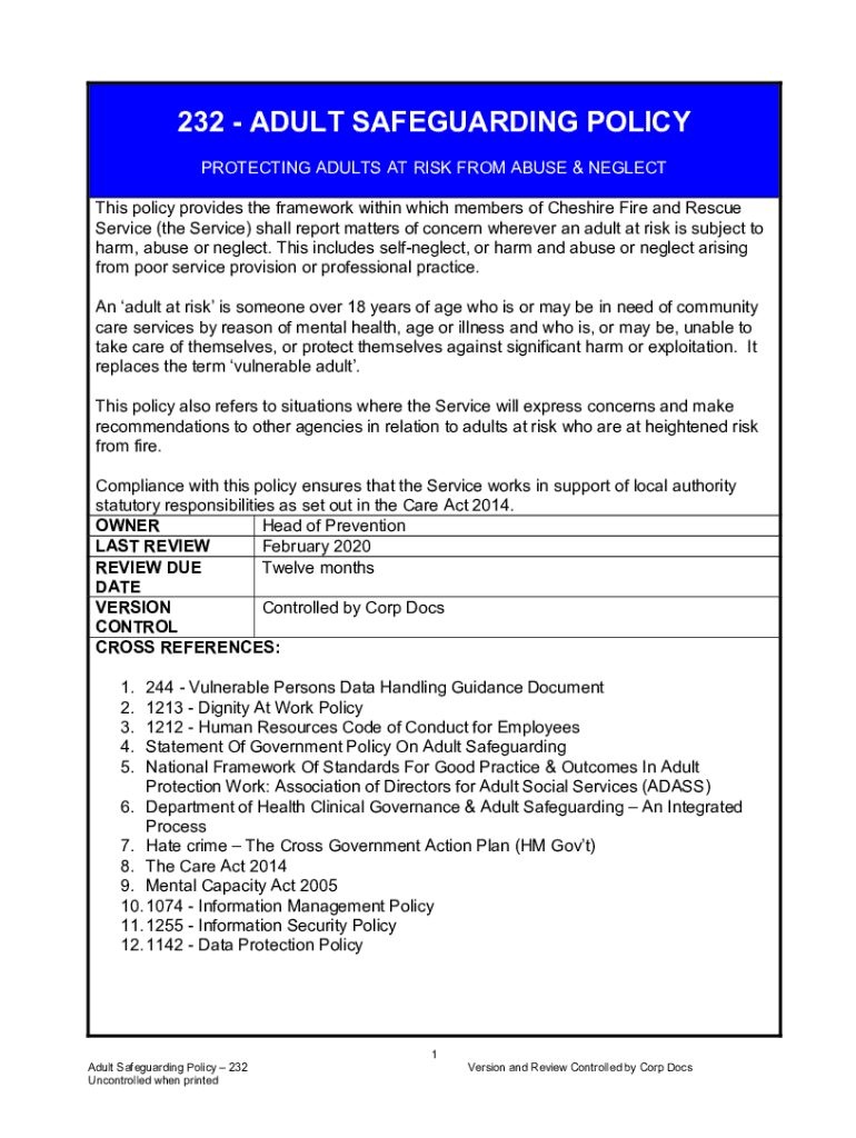 Fillable Online Adult Safeguarding Policy - Cheshire Fire and Rescue ...