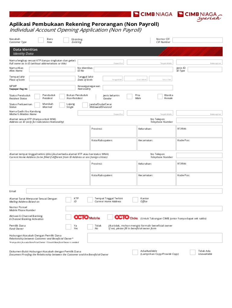 Fillable Online Aplikasi Pembukaan Rekening Perorangan (Non Payroll) Fax Email Print - pdfFiller