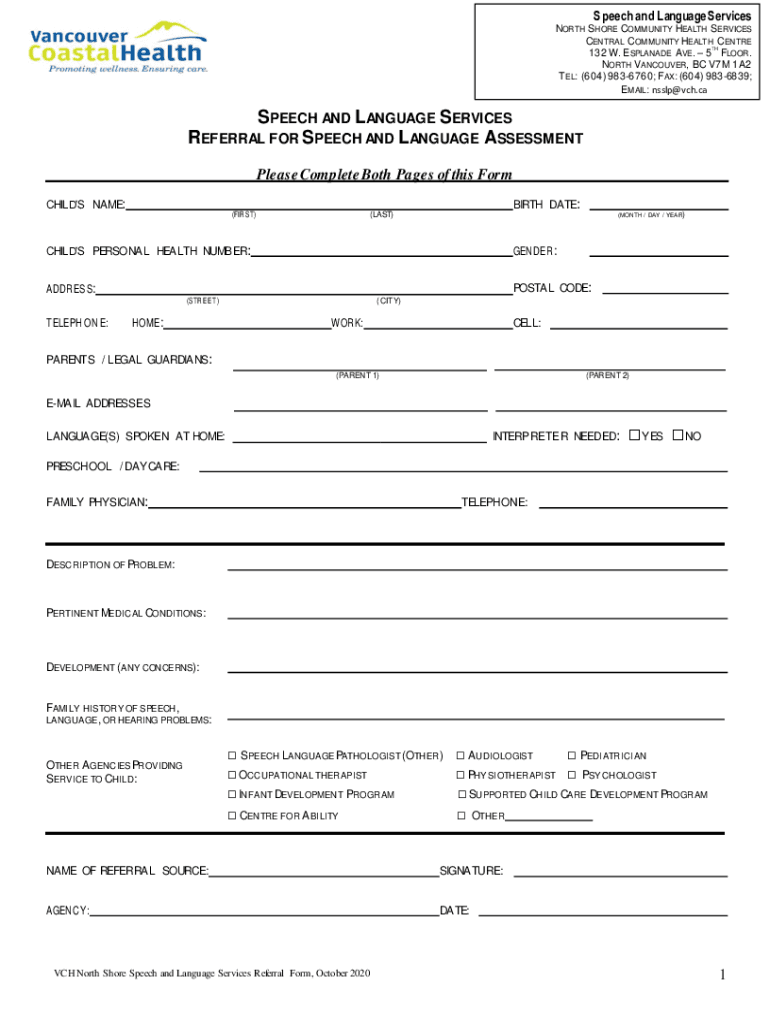 Fillable Online New SLP Referral form Fax Email Print - pdfFiller