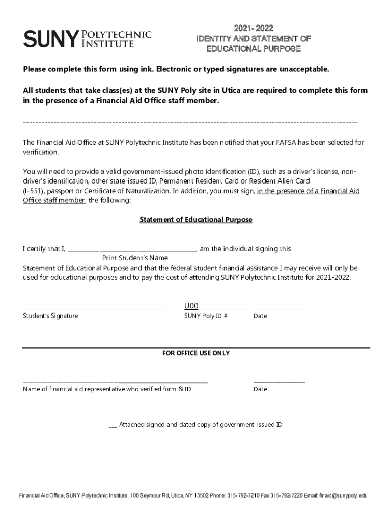 Fillable Online 2021- 2022 identity and statement of educational purpose Fax Email Print - pdfFiller