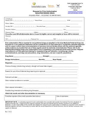 Fillable Online ITC - PA - Non-preferred Drug. Request for Prior Authorization - Non-preferred ...