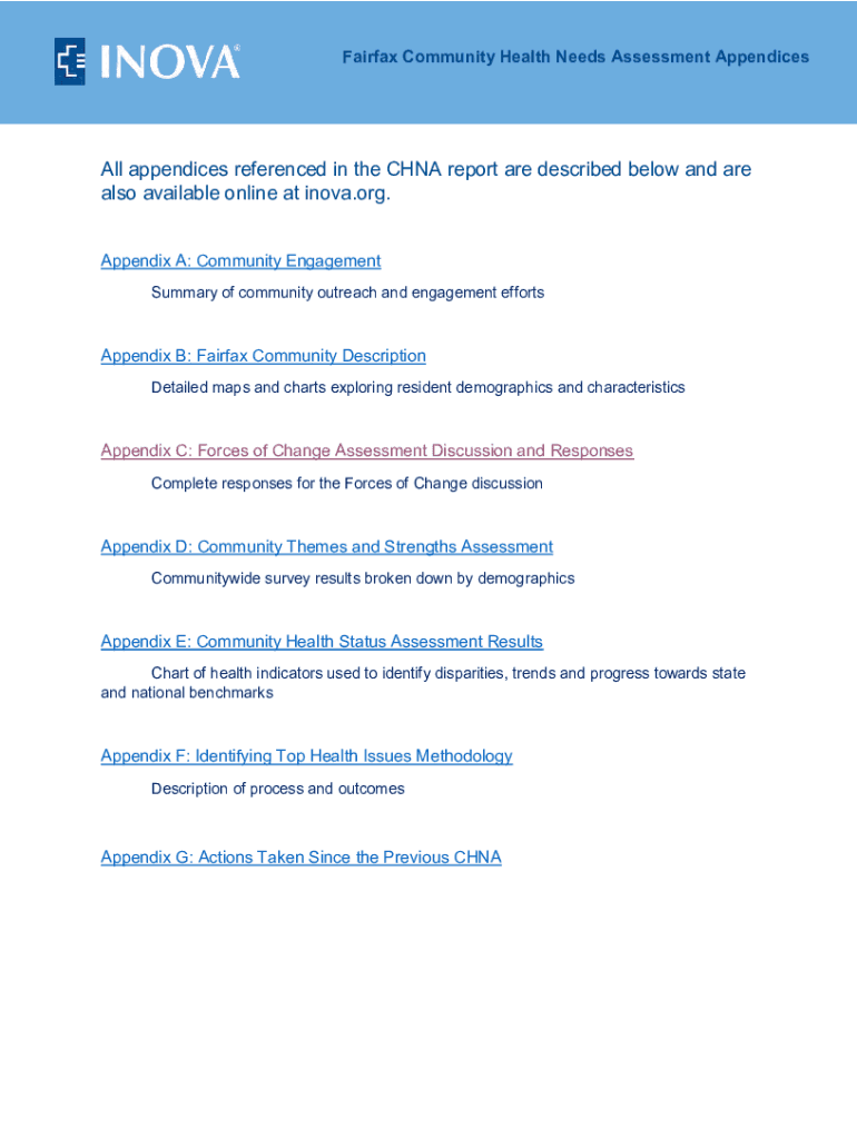 Fillable Online appendices referenced in the CHNA report are described ... Fax Email Print ...