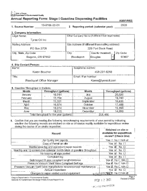 Fillable Online Annual Reporting Form: Stage I Gasoline Dispensing ...