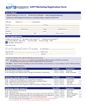 Fillable Online AAPT Workshop Registration Form Fax Email Print - pdfFiller