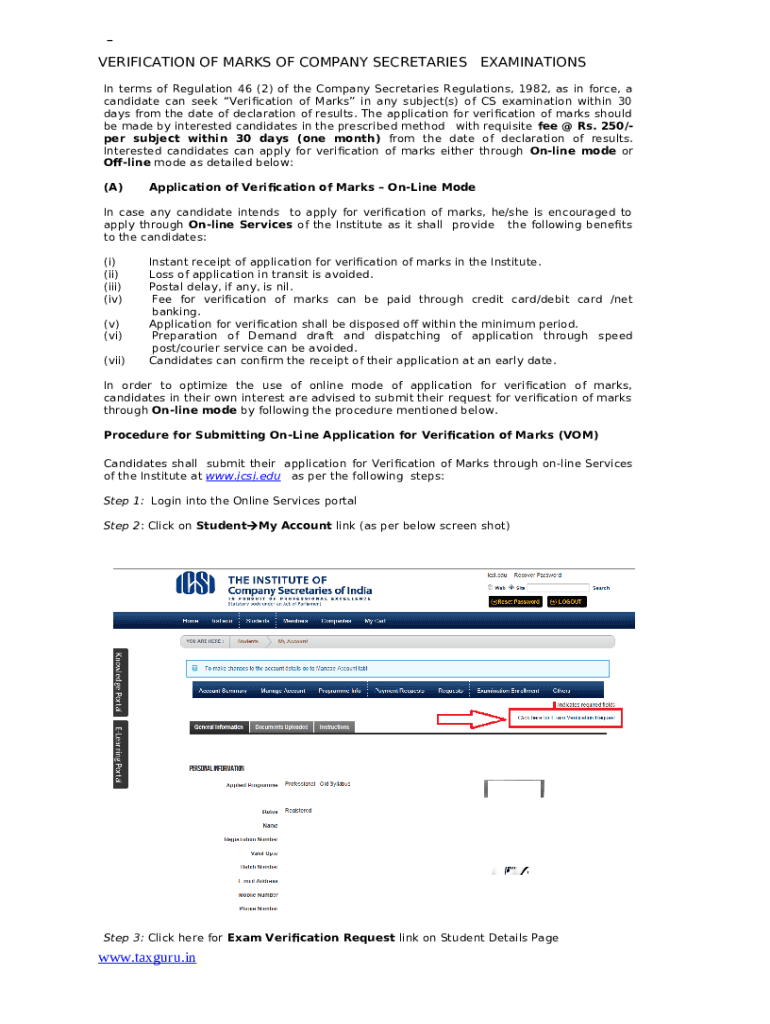 Online icsi Verification of Marks of CS Examination - ICSI ... Doc ...