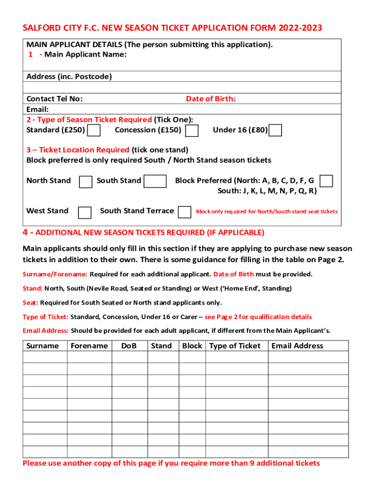 Fillable Online Salford City New Season Ticket Application Form 2021 ...