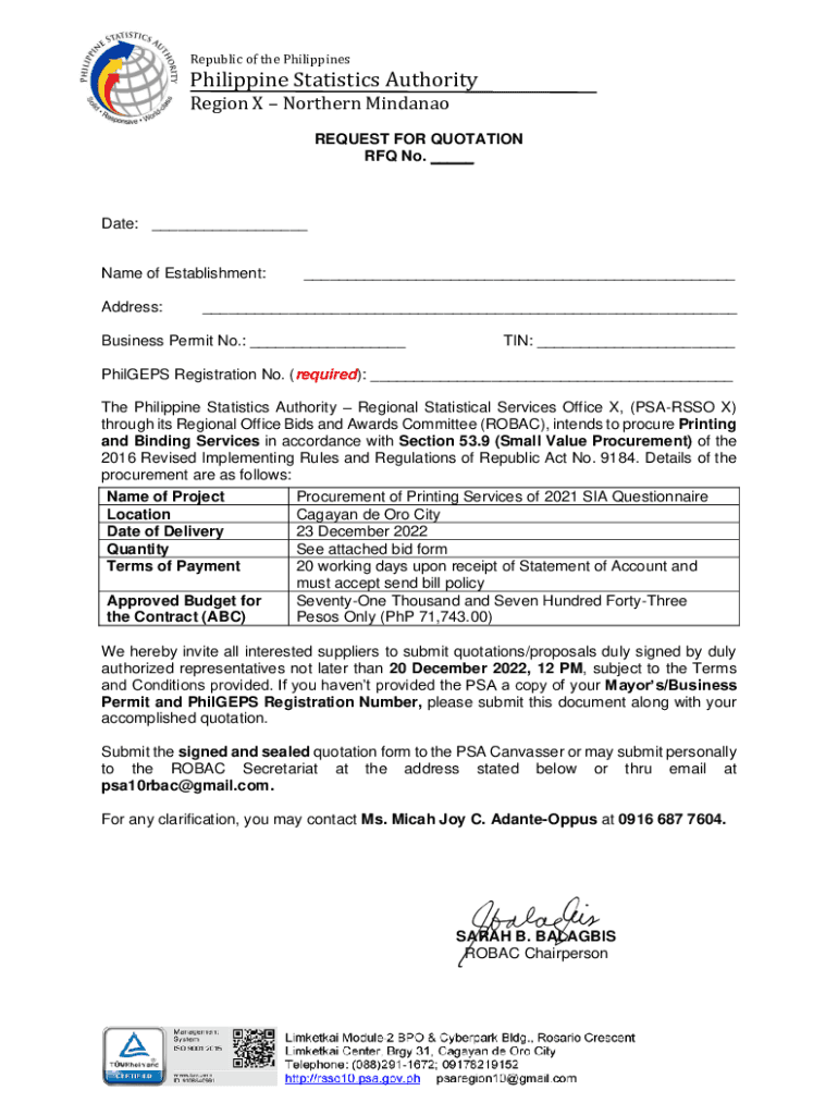 Fillable Online Philippine Statistics Authority Region X (Northern ...