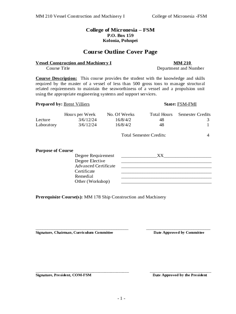Vessel Construction and Machinery IMM 210 Doc Template | pdfFiller