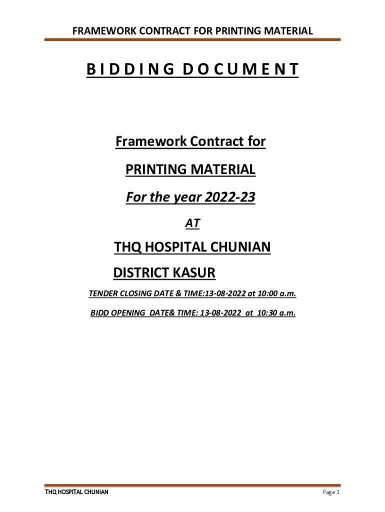 Fillable Online BIDDING DOCUMENT Framework contract for Printing items ... Fax Email Print ...