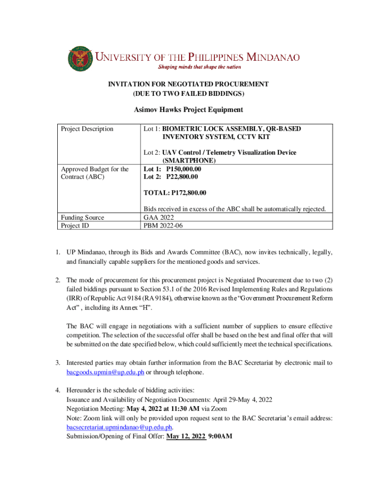 Fillable Online Invitation for Negotiated Procurement Due to Two-Failed ...