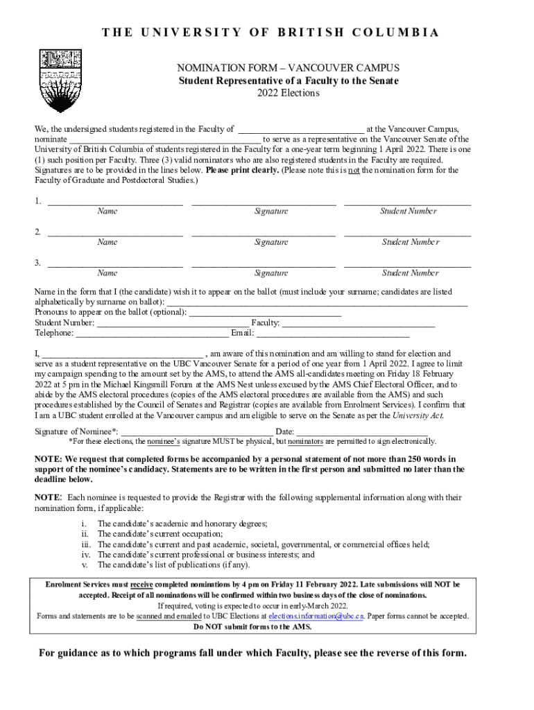 Fillable Online facultystaff students ubc We, the undersigned students registered in the Faculty ...