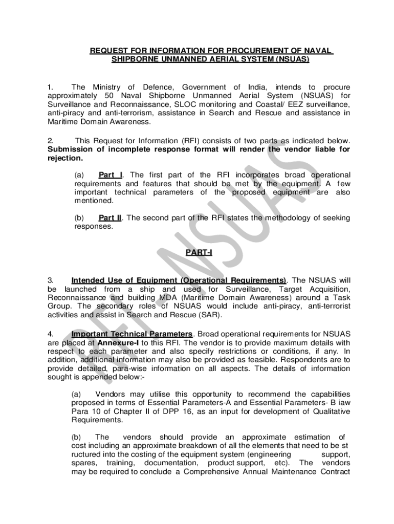 Fillable Online Indian Navy issues RFI for Naval Shipborne Unmanned ...