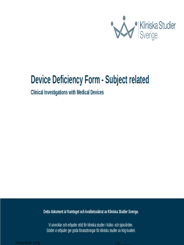 Device Deficiency - Subject related. Clinical Investigations with Medical Devices Doc Template ...