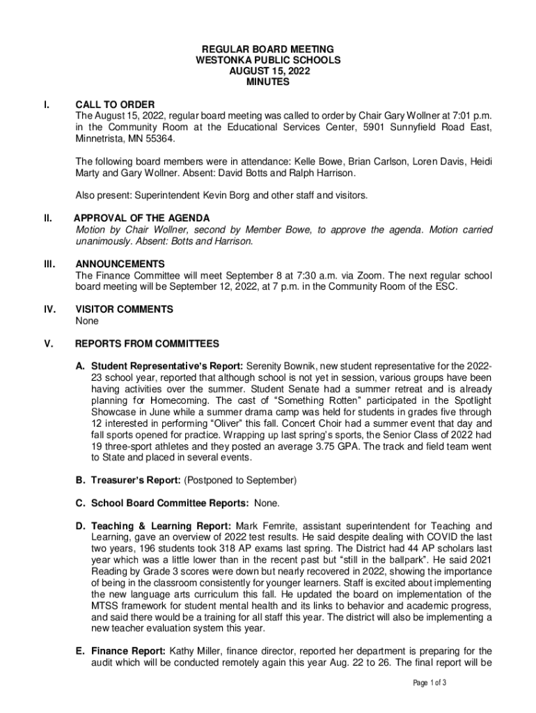 Fillable Online The following board members were in attendance: Kelle Bowe, Brian Carlson, Loren ...