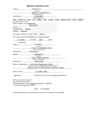 BIRTH CERTIFICATE Doc Template | pdfFiller