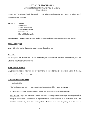 Fillable Online ALSO PRESENT: City Manager Melissa Dodd, Planning and ...