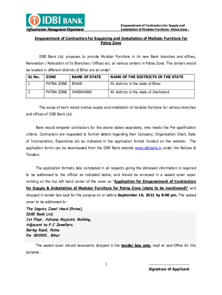 Fillable Online Pre-Qualification for Empanelment of Contractors - IDBI ...