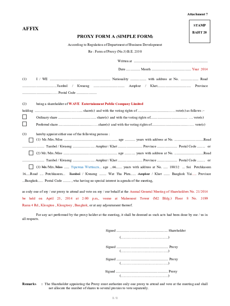 Fillable Online Attachment 7 AFFIX PROXY FORM B (SPECIFIC DETAILS FORM ...
