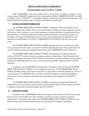 Fillable Online SPECIAL EMPLOYMENT AGREEMENT INTERIM DIRECTOR ... Fax ...