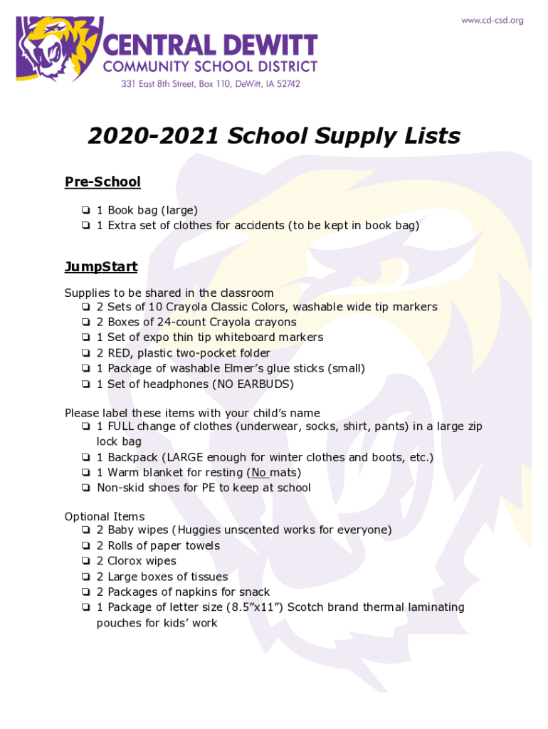 Fillable Online School supply lists are hereNorth Canton Elementary Fax ...