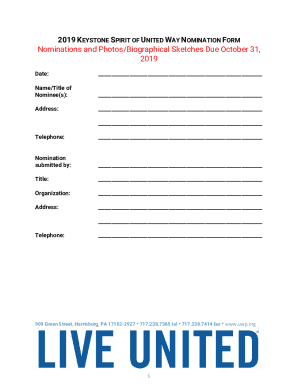 Fillable Online Keystone Spirit of the United Way Award Nomination ...