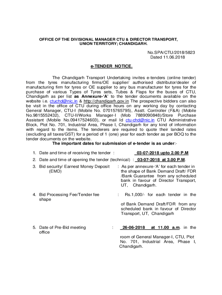 Fillable Online e-Tender Notice. The Chandigarh Transport - Amazon AWS ...