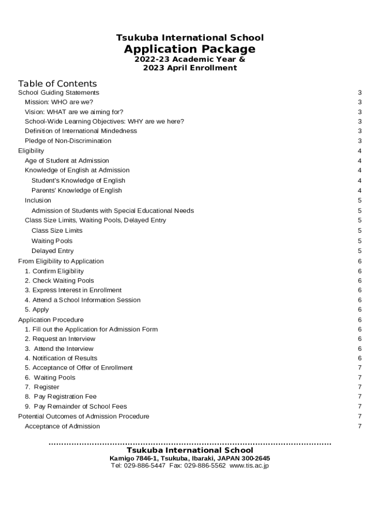 Tsukuba International School - Application Package - tis ac Doc Template | pdfFiller
