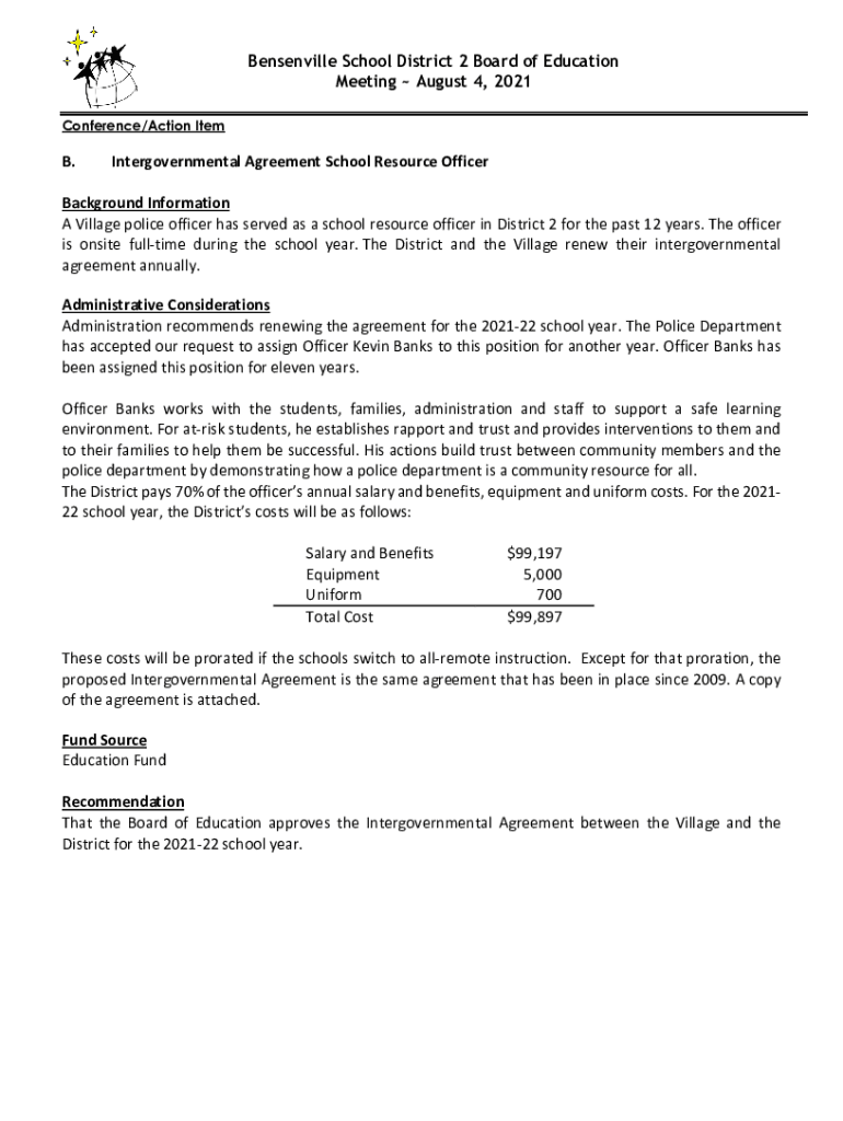 Fillable Online Intergovernmental Agreement - School Resource Officer ...