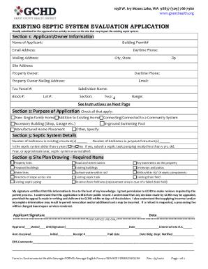 Fillable Online application for approval for existing septic system ...