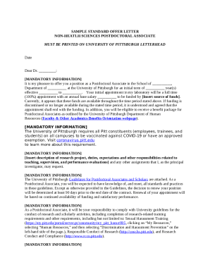 SAMPLE STANDARD OFFER LETTER - University of ... Doc Template | pdfFiller