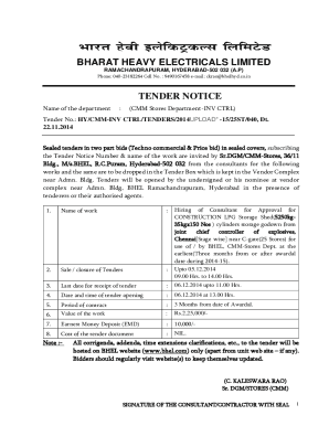 Fillable Online Tender Notice - Bharat Heavy Electricals Limited Fax ...