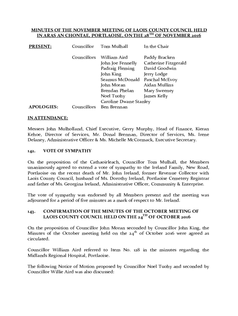 Fillable Online IN ARAS AN CHONTAE, PORTLAOISE, ON THE 28TH OF NOVEMBER ...