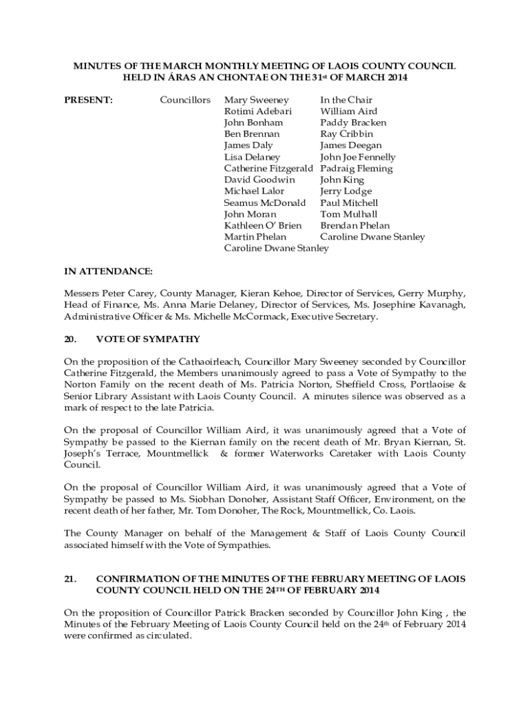 Fillable Online HELD IN RAS AN CHONTAE ON THE 31st OF MARCH 2014 Fax ...