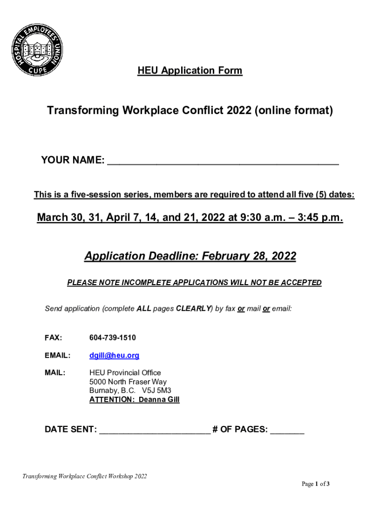 Fillable Online Transforming Workplace Conflict Application Form Spring ...