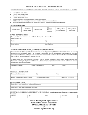 Fillable Online Vendor Direct Deposit Authorization Section 1 ...