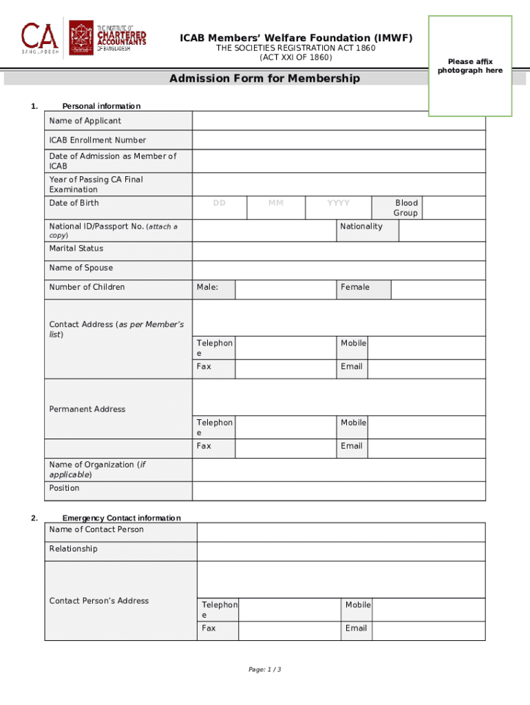 Admission of IMWF - ICAB Doc Template | pdfFiller
