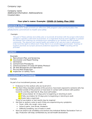 COVID-19 Safety Plan Example Template Doc Template | pdfFiller
