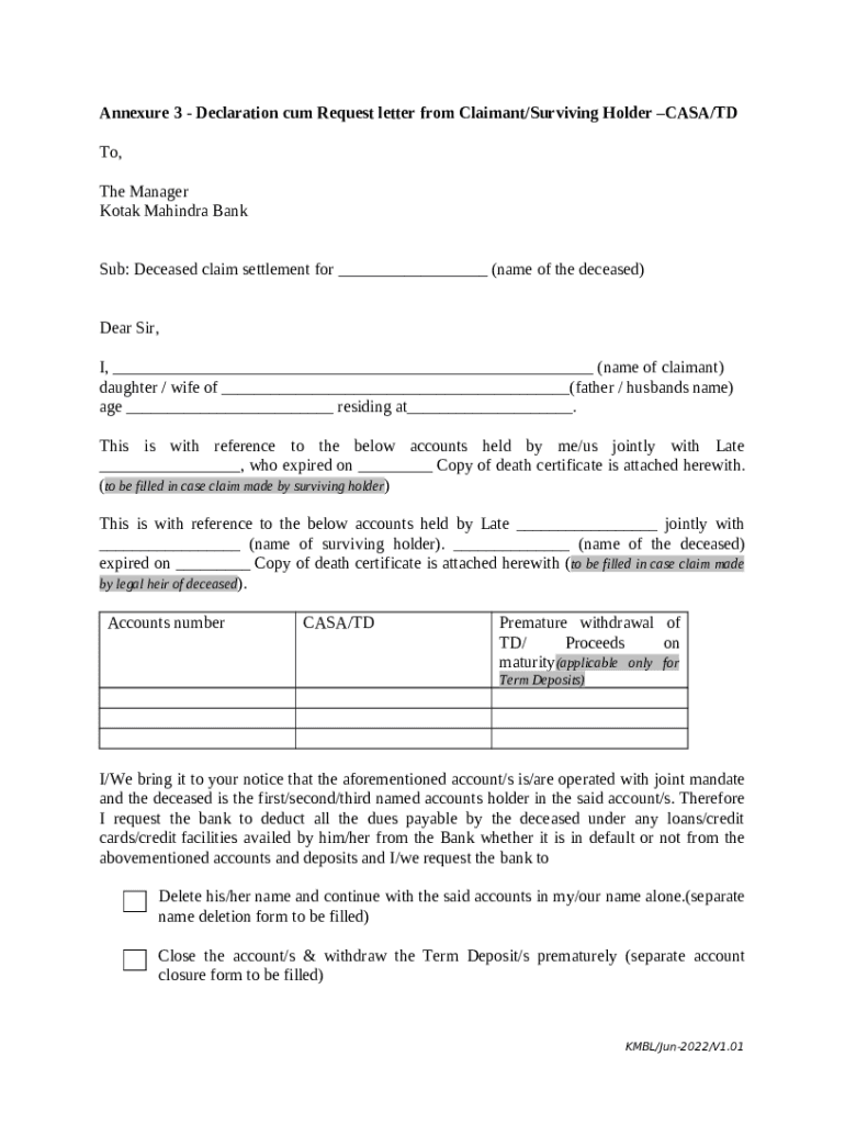 DOCUMENTATION REQUIRED FOR CLAIM SETTLEMENT Doc Template | pdfFiller