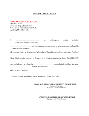 Authorization Letter - FDA Online Disclosure Report System Doc Template ...