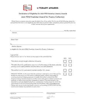 Fillable Online PEN America Literary Awards Submissions Fax Email Print ...