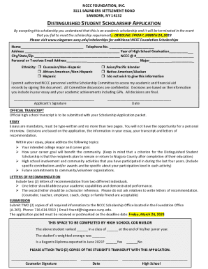 Fillable Online DISTINGUISHED STUDENT SCHOLARSHIP APPLICATION Fax Email ...