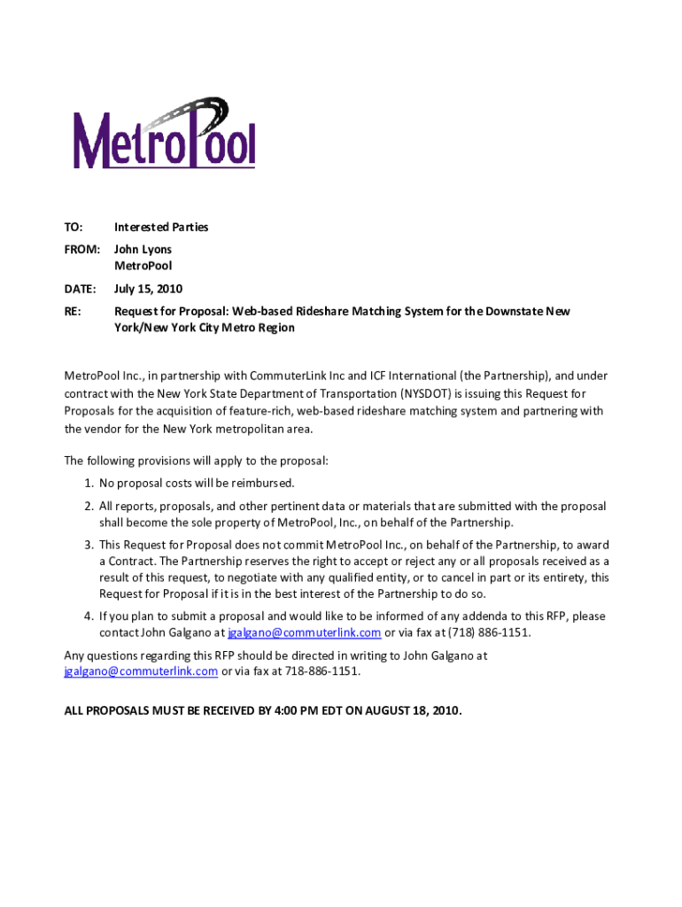 Fillable Online Ridematch System RFP - NYC Fax Email Print - pdfFiller