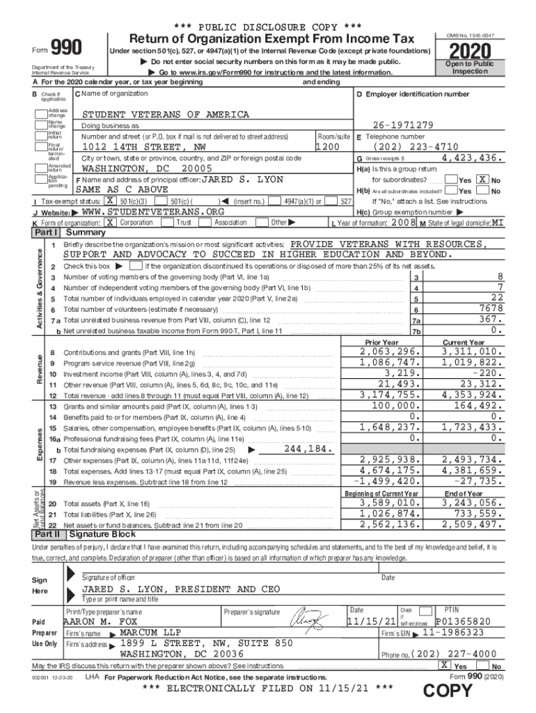 Fillable Online FY-2020-IRS-Form-990.pdf - Student Veterans of America ...
