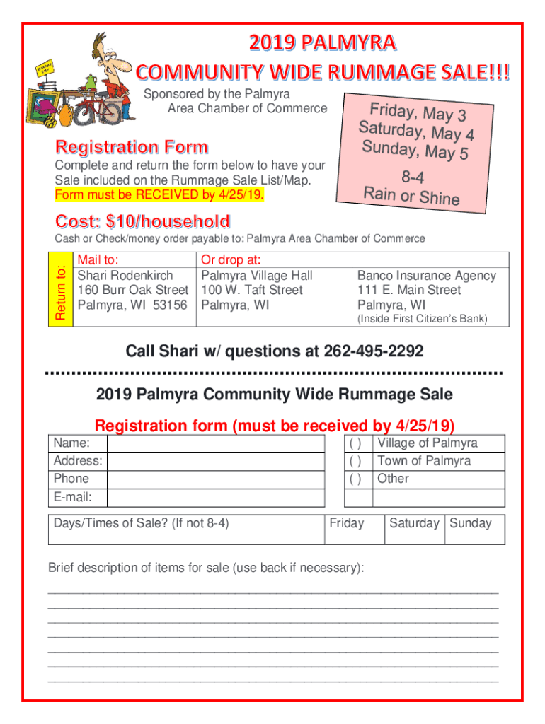 Fillable Online Garage Sale Form - Birchwood Chamber of Commerce Fax ...