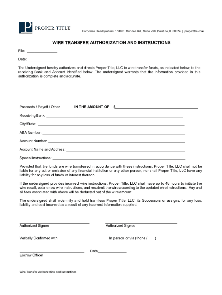 Fillable Online wire transfer authorization and instructions ...