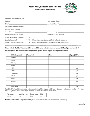 Fillable Online Keene Parks, Recreation and Facilities Field Rental Application Fax Email Print ...