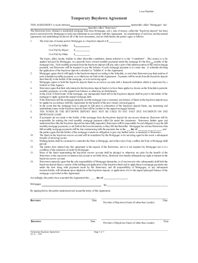 Fillable Online Temporary Buydown Agreement Fax Email Print - pdfFiller