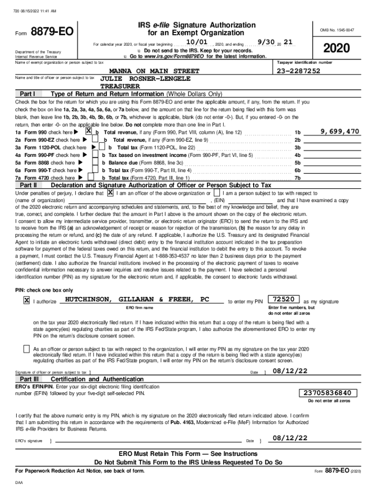 Fillable Online IRS e-file Signature Authorization for an ... - Passion ...