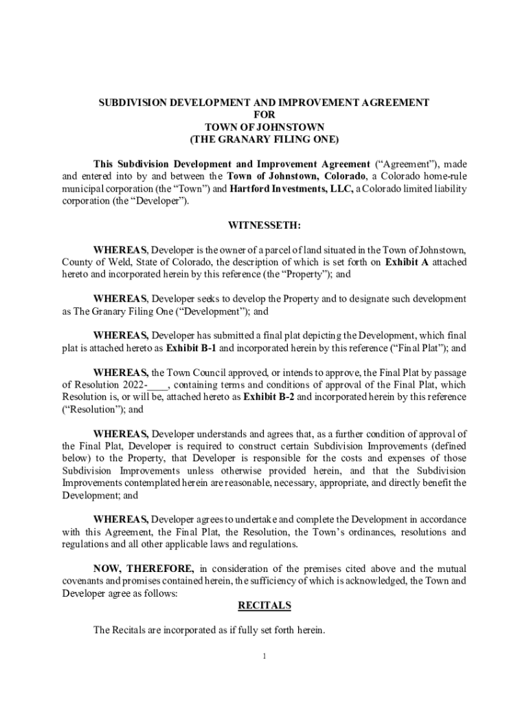 Fillable Online subdivision development and improvement agreement Fax ...